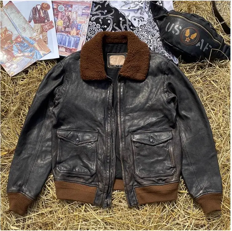 YR-Free-shipping-Classic-style-vintage-G1-genuine-leather-jacket-Bomber ...