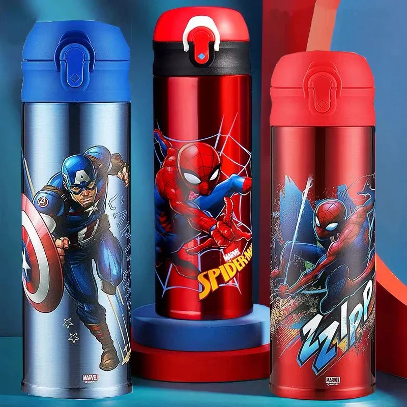 Disney-Children-s-Thermos-Water-Cup-Spiderman-Captain-America-Boy-Kindergarten-Straight-Drinking ...