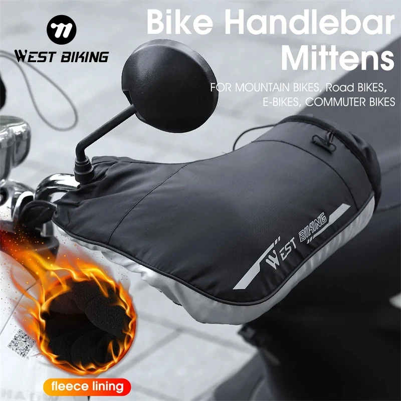 WEST BIKING Winter Bicycle Handlebar Mittens Thermal Windproof Bar ...