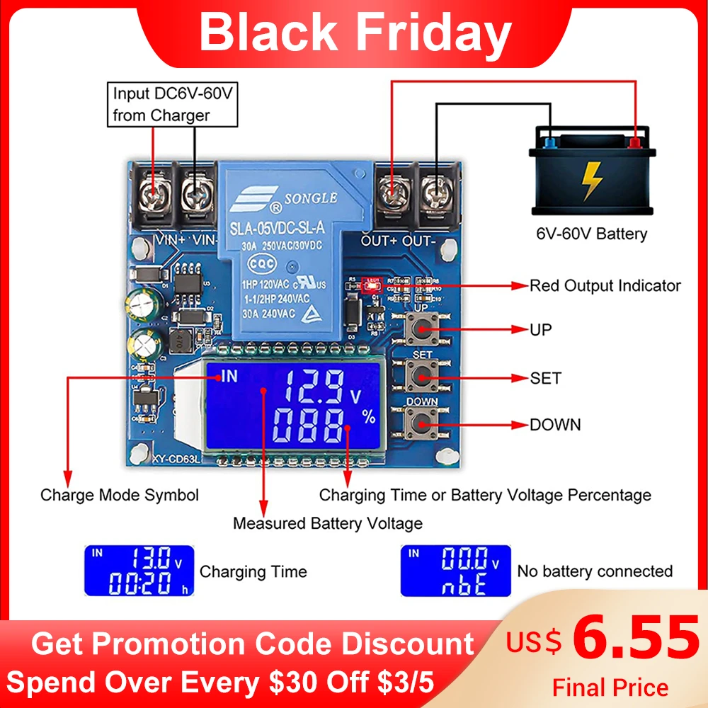 Battery Charge Discharge Controller Low Voltage Cut Off Switch Undervoltage Overvoltage ...