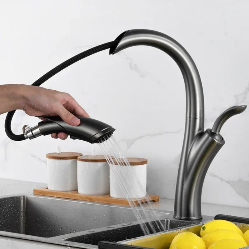 Gunmetal-Kitchen-Faucet-Pull-Out-Single-Handle-Single-Hole-Cold-Hot ...