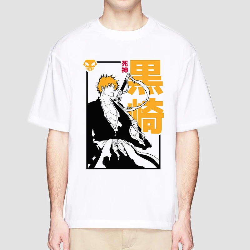 Anime-Bleach-T-Shirt-for-Men-Ichigo-Graphic-T-Shirts-White-Japanese ...