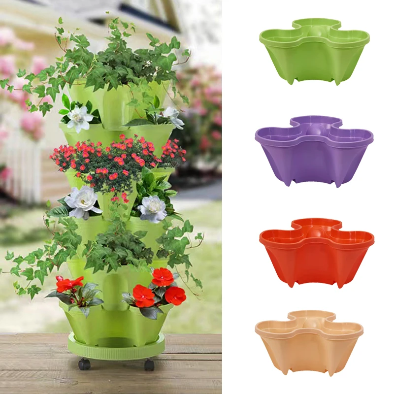 Garden Tower Stackable Vertical Garden Plant Pot Plastic Three Petal ...