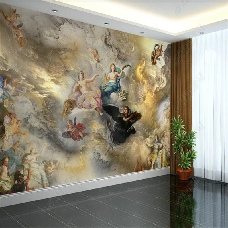 European style Angel Oil Painting 3D Living Room Bedroom Background ...