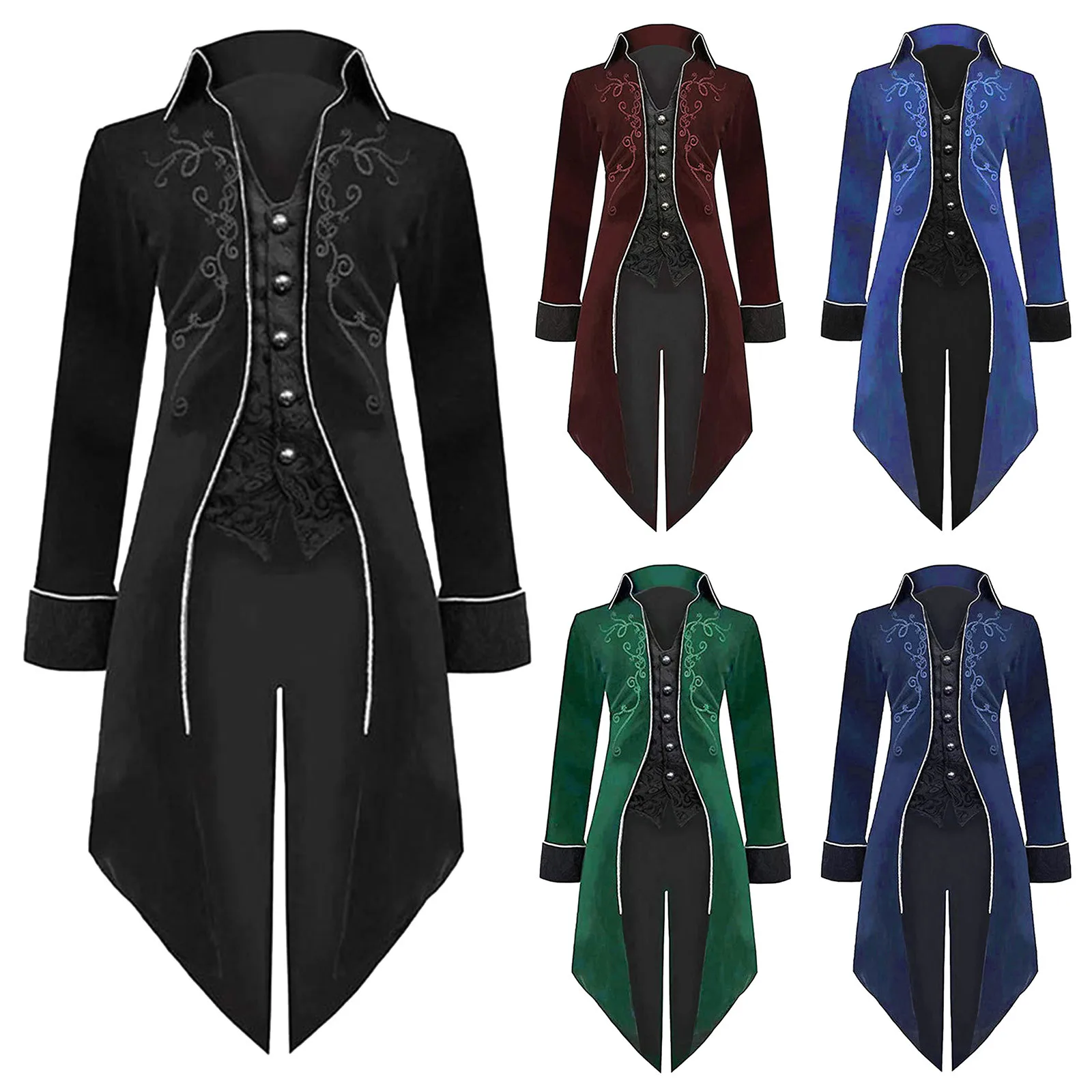 2024-Steampunk-Women-Men-Medieval-Dress-Costume-Stand-Collar-Tailcoat ...