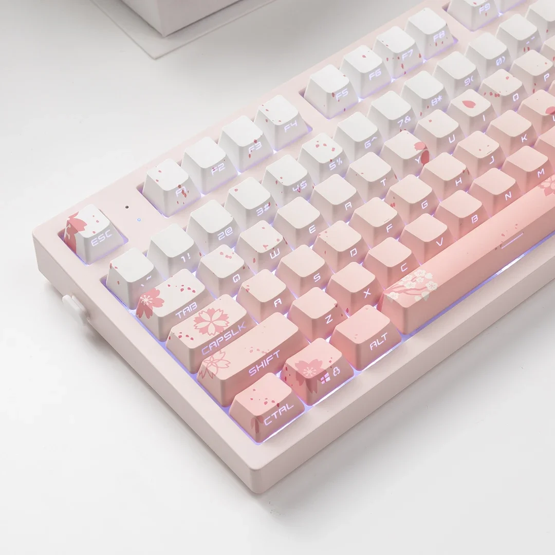 134 Keys Sakura Keycaps Side Print Pink PBT 5 Side Dye Sub OEM Height ...