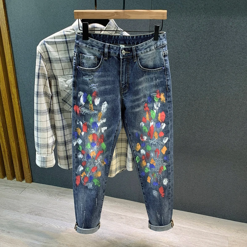 Graffiti Jeans Men Streetwear Fashion Spray-painted Y2K Skinny Jeans ...