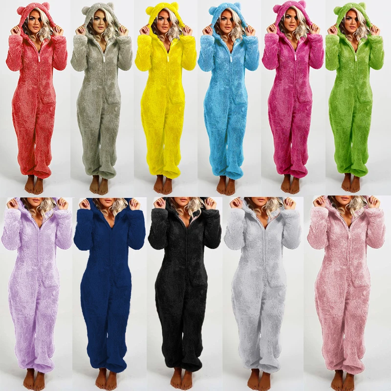 Women-Hooded-Sleepwear-Onesies-Fluffy-Plush-Thermal-Warm-Hoodies ...