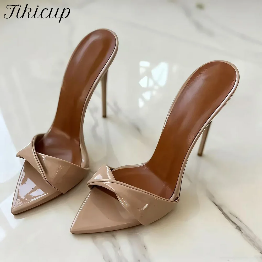 New Arrival Women's Slippers Nude PU Leather Pointed Toe 12cm Stiletto ...