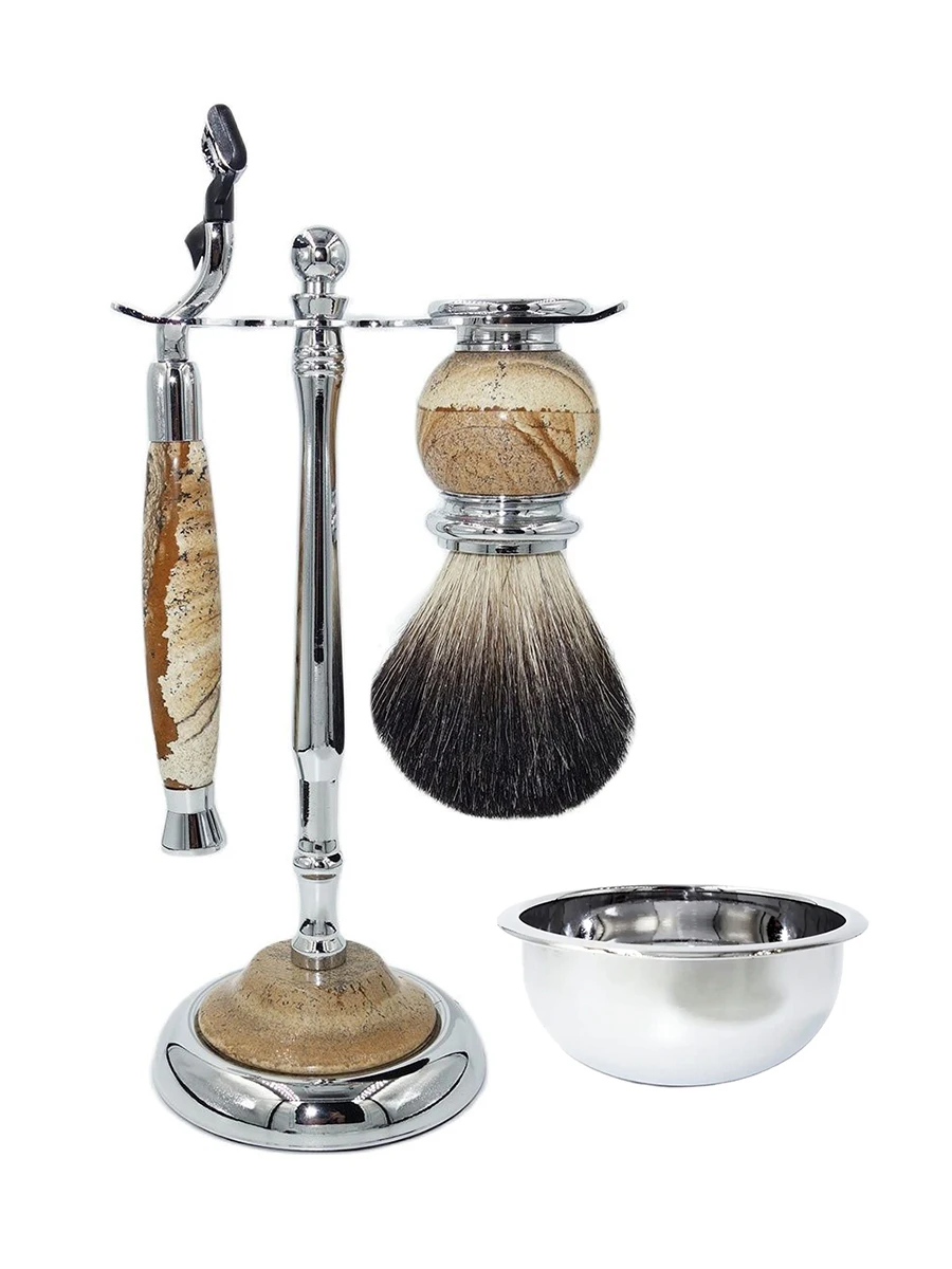 iRAZOR-Classic-Shaving-Set-Mach-3-Razor-Natural-Stone-Handles-Pure-Soft ...