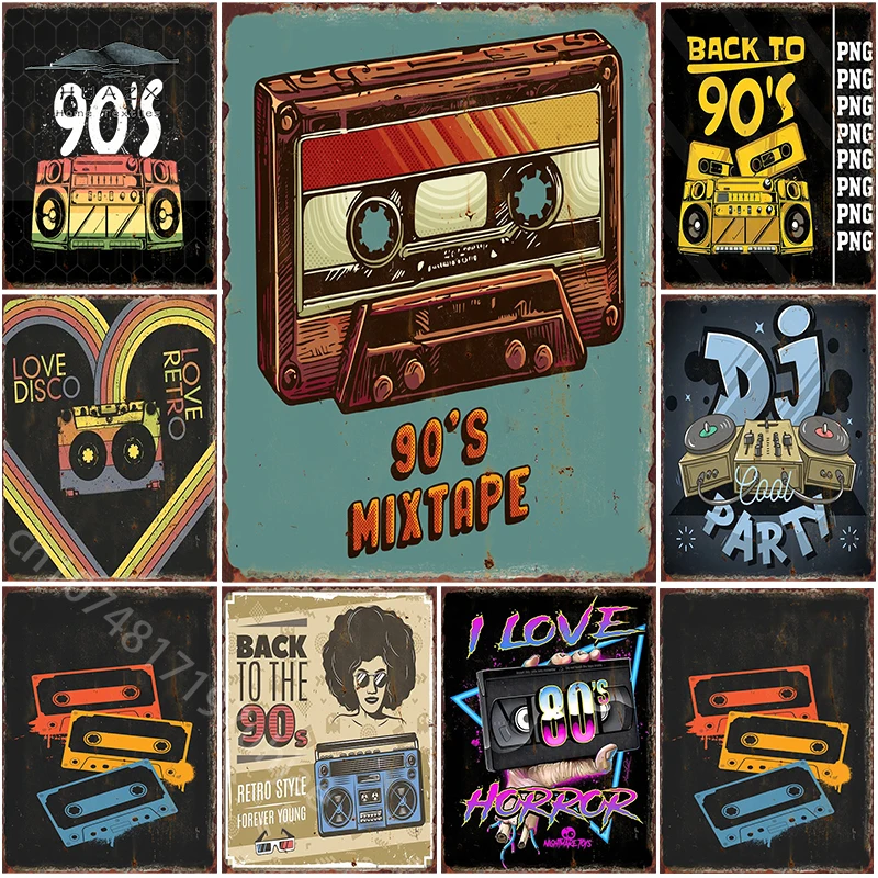 90s-Tape-Metal-Tin-Sign-Mural-Club-Wall-Decoration-Music-Room-Plaque ...