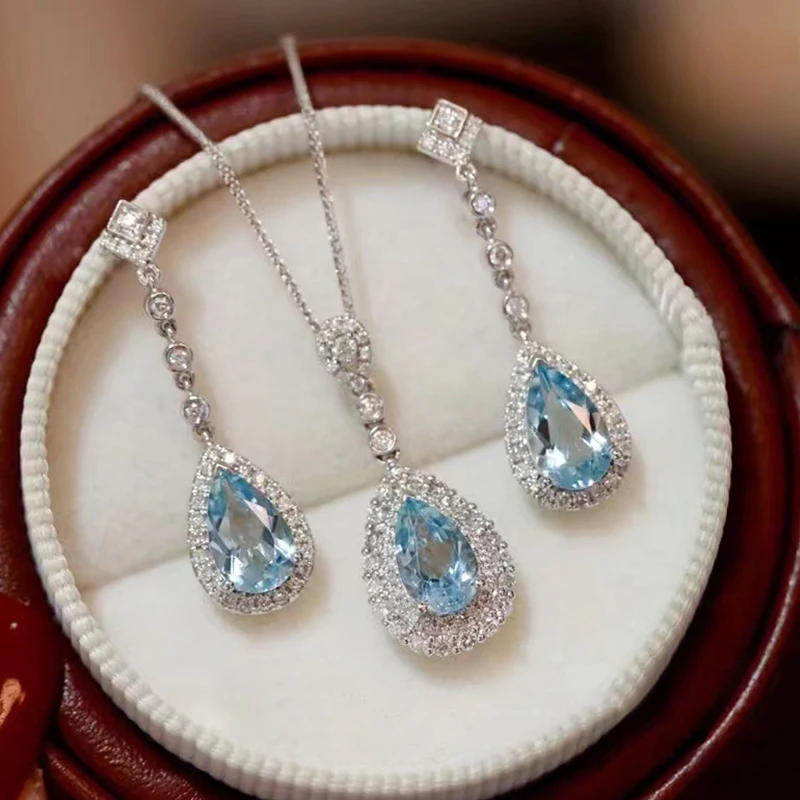 Juego-de-joyas-de-circ-n-de-Color-azul-marino-de-lujo-borla-larga-gota ...