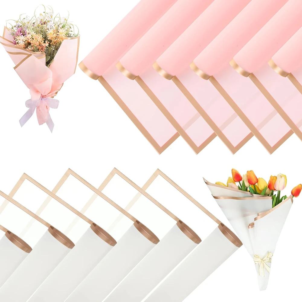Gold-Edge-Flower-Bouquet-Wrapping-Paper-Korean-Style-Waterproof-Floral ...