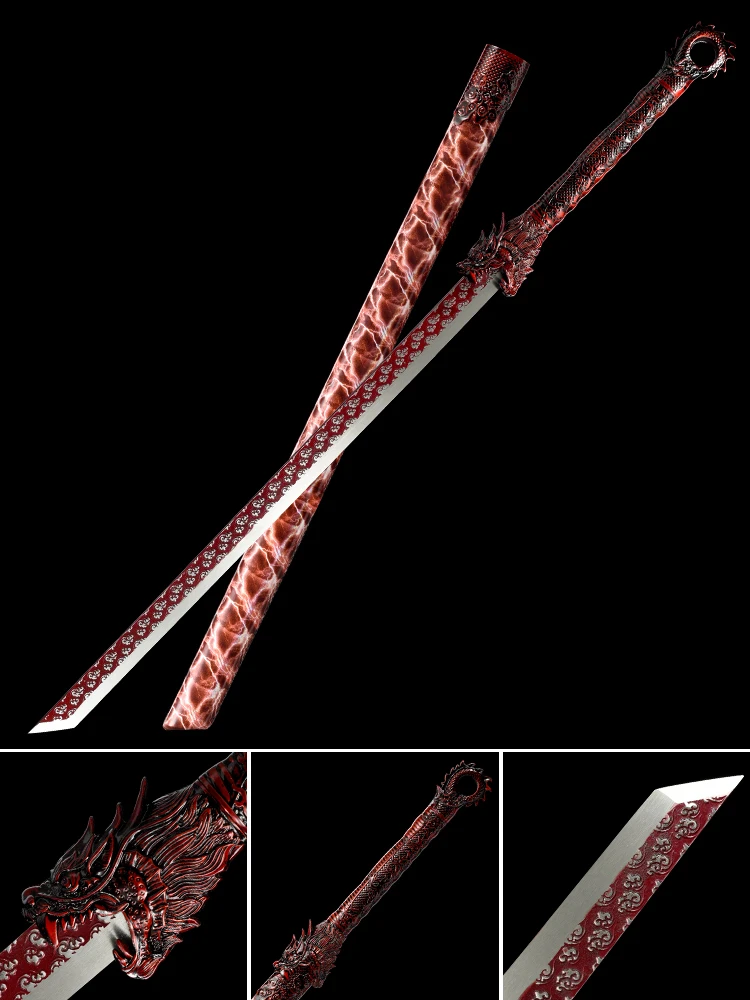 Chinese-Dragon-Battle-Sword-T10-Steel-With-Colored-Blade-Real-Handmade ...