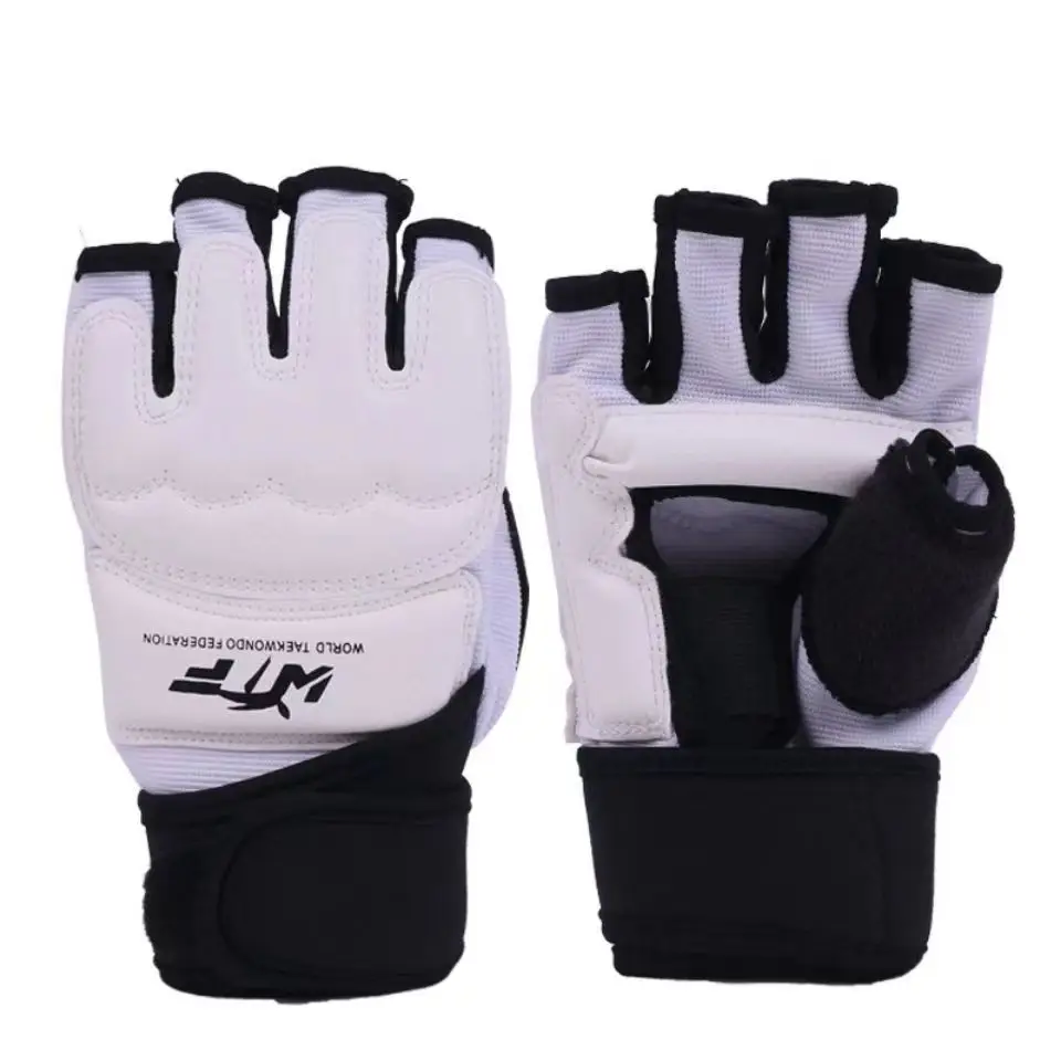 White-Half-Finger-Boxing-Gloves-Taekwondo-Hand-Foot-Guard-Karate-Muay ...