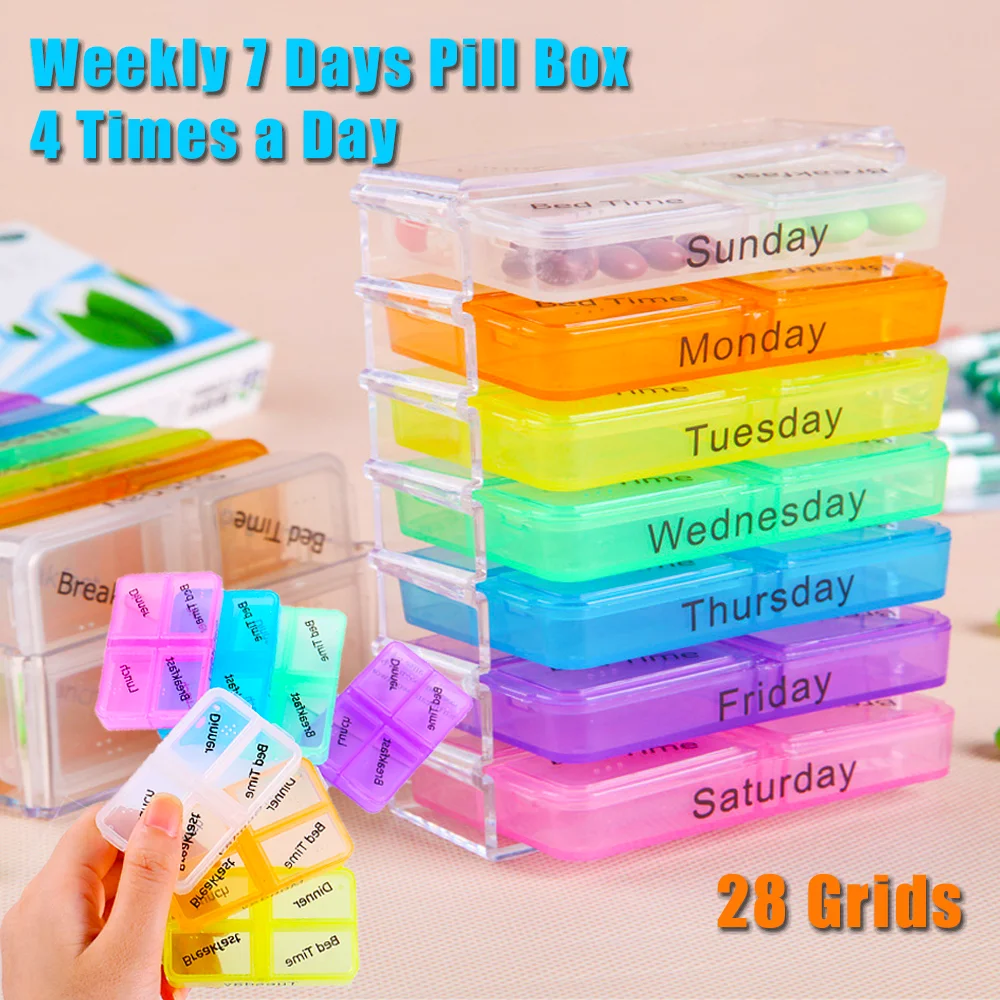 Portable-Weekly-7-Days-Pill-Box-Colorful-Design-Stackable-4-Times-a-Day-Medicine-Storage ...