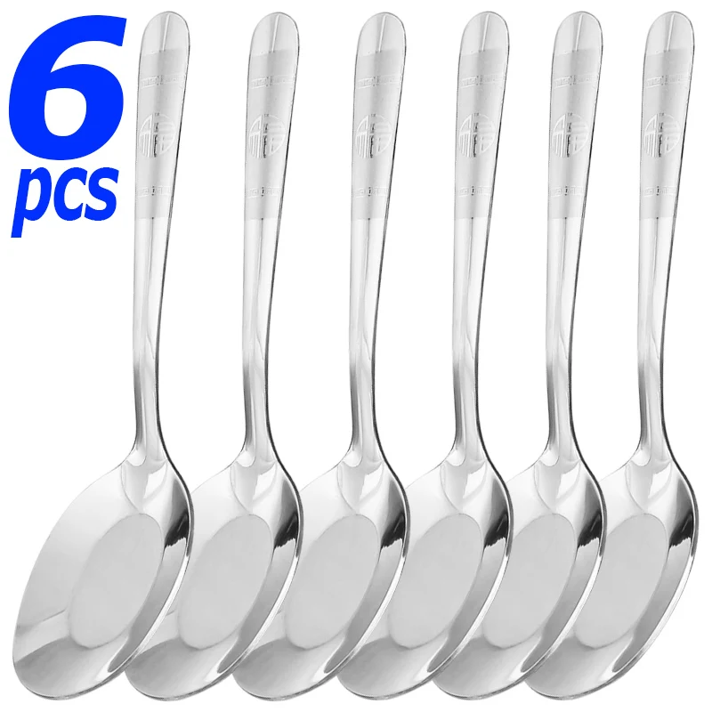 6-1PCS-Stainless-Steel-Spoons-Thickened-Flat-Bottomed-Spoon-Dessert-Ice ...
