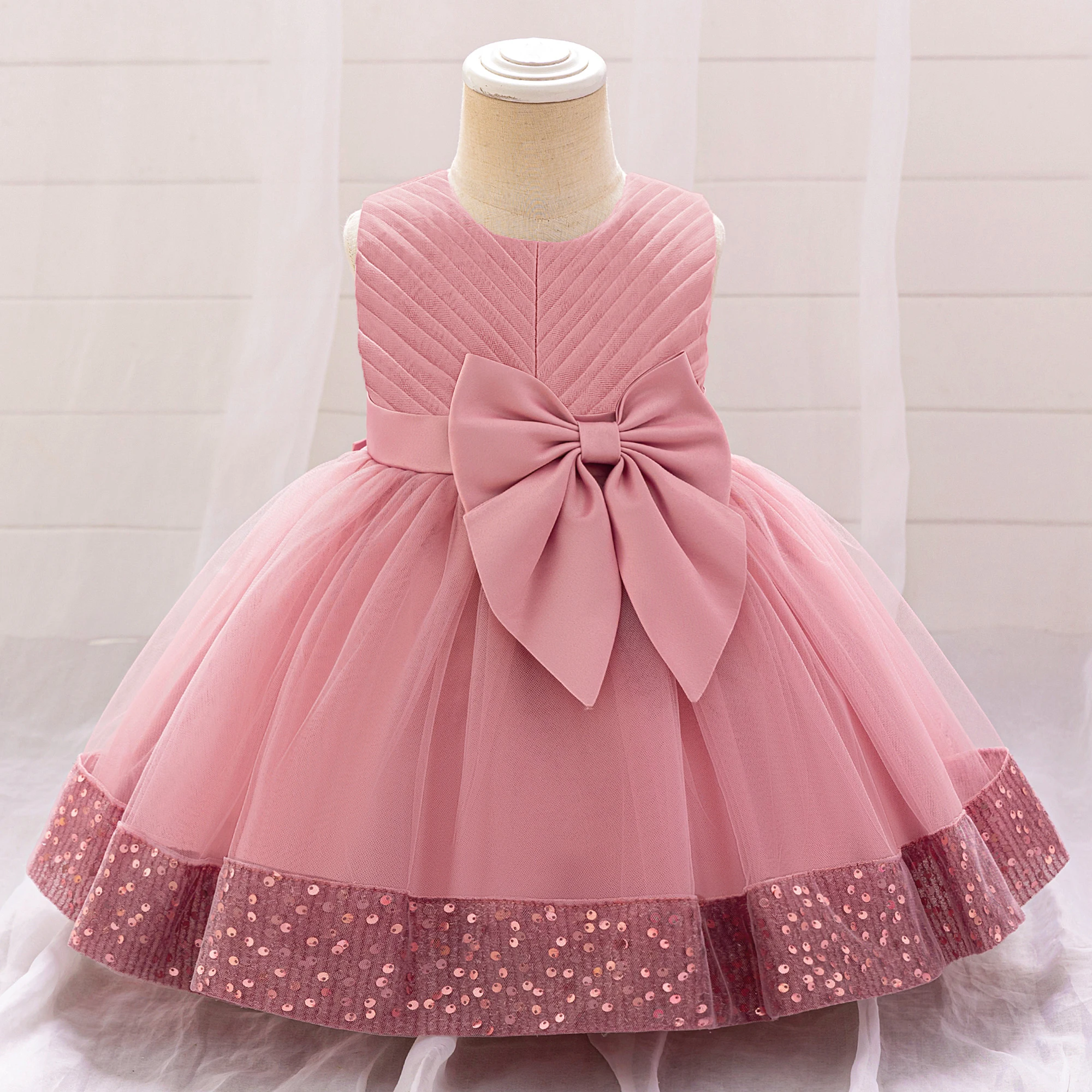 Toddler Big Bow Party Princess Baby Girl Dress Infant Bow 1st Birthday ...