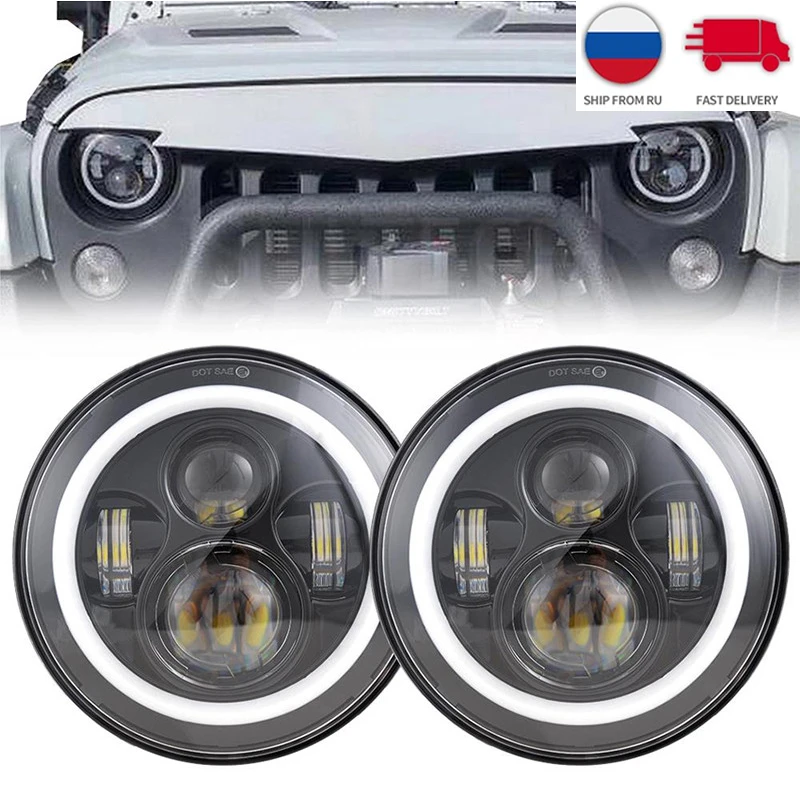 7Inch Angel Eyes Led Headlight Bulbs Running Lights Fog 30W 6000K 12V ...