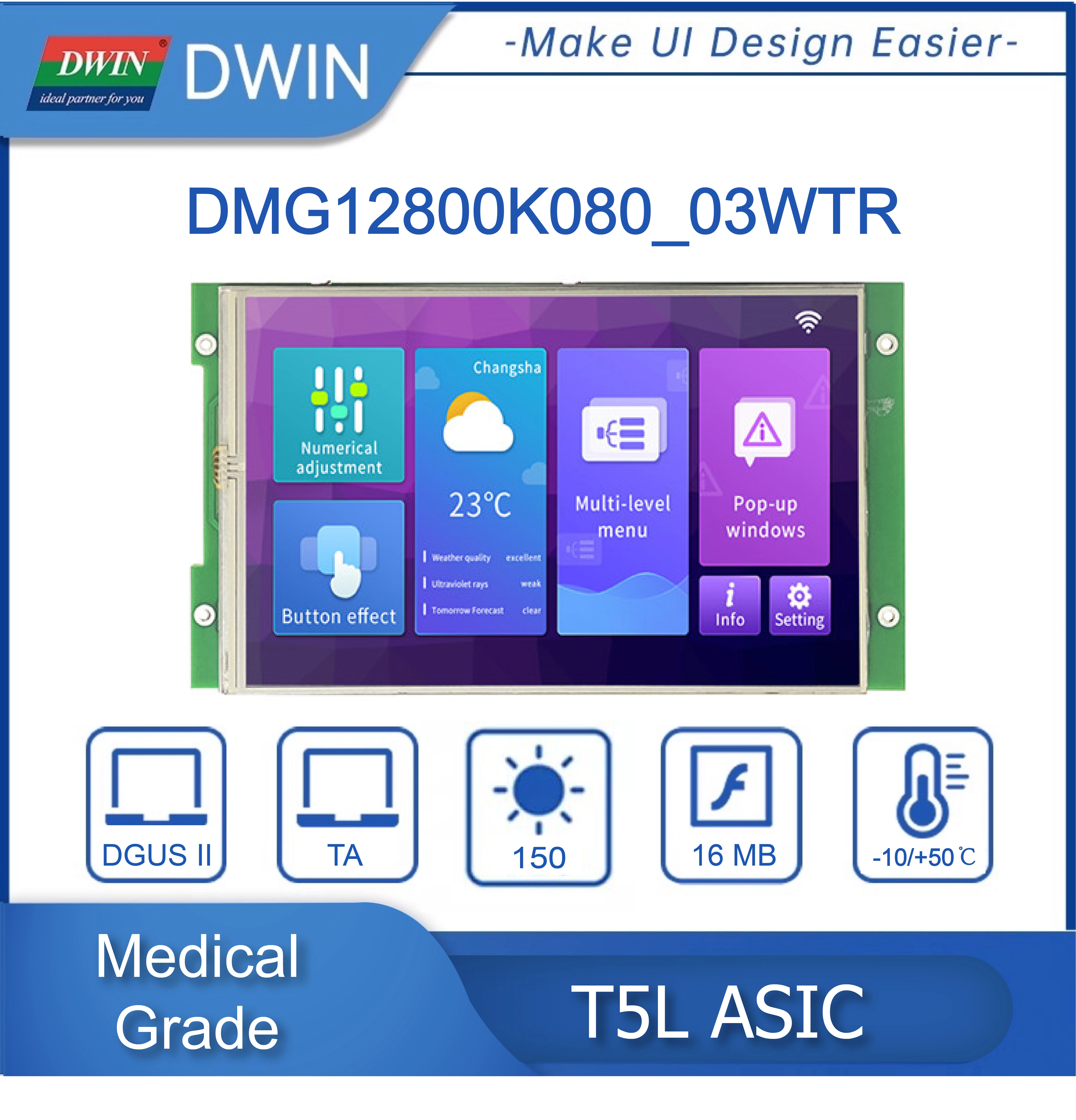 Dwin 8.0-inch, 800*1280 Smart Tft Lcd Uart Medical Grade Hmi Display Support Rs232 And Rs485 ...