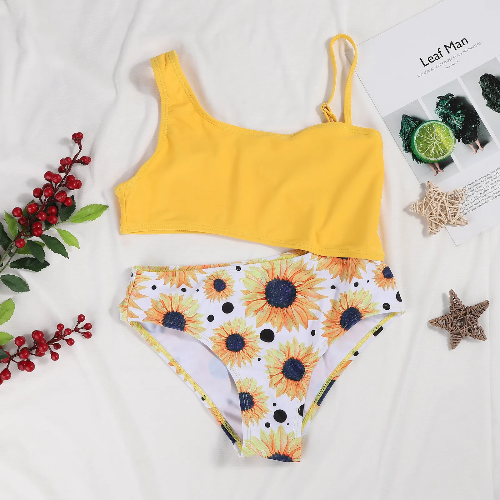 Children Girls Bikini Set Swimsuit Kids Ruffles sunflower Print Teenage ...