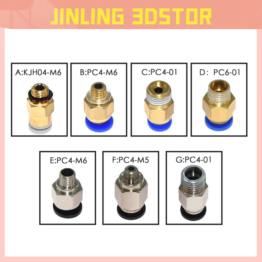 3D Printer Parts Pneumatic Fittings PC4 - M6 many type For 4mm PTFE ...