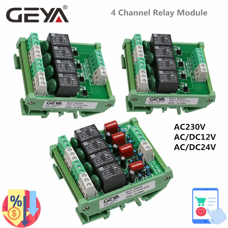 GEYA-4-Channel-Relay-Module-1-SPDT-DIN-Rail-Mount-5V-12V-24V-DC-AC ...