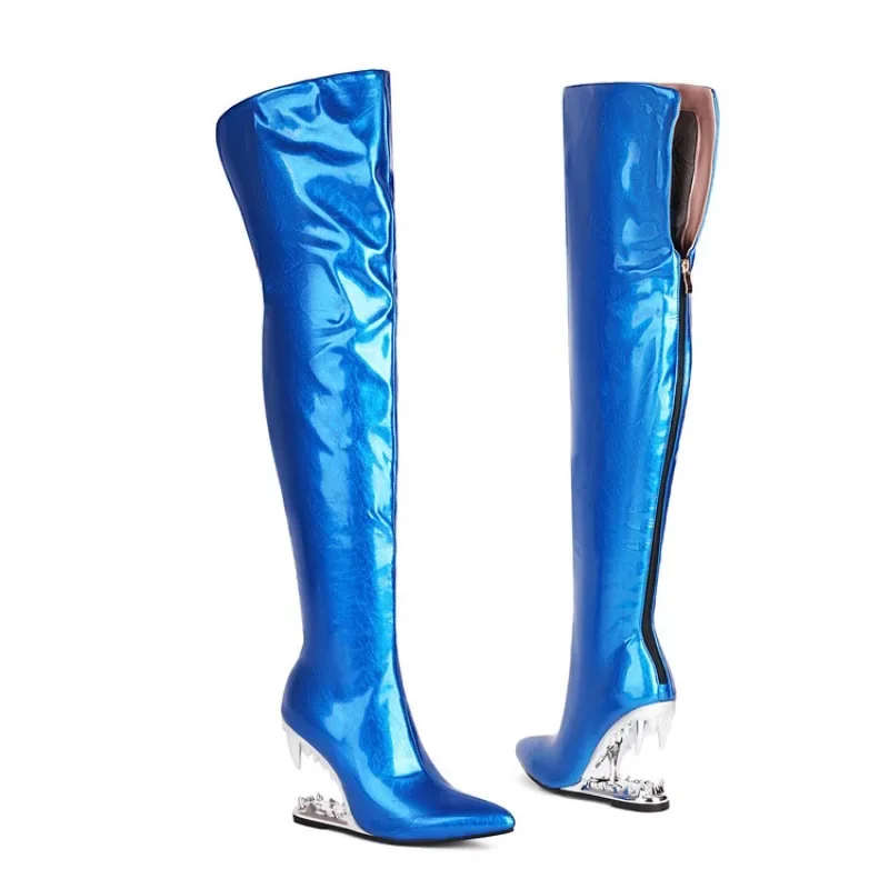 Silver-Tiger-Teeth-Heel-Design-10-5cm-High-Heels-Over-Knee-Boot-Women ...