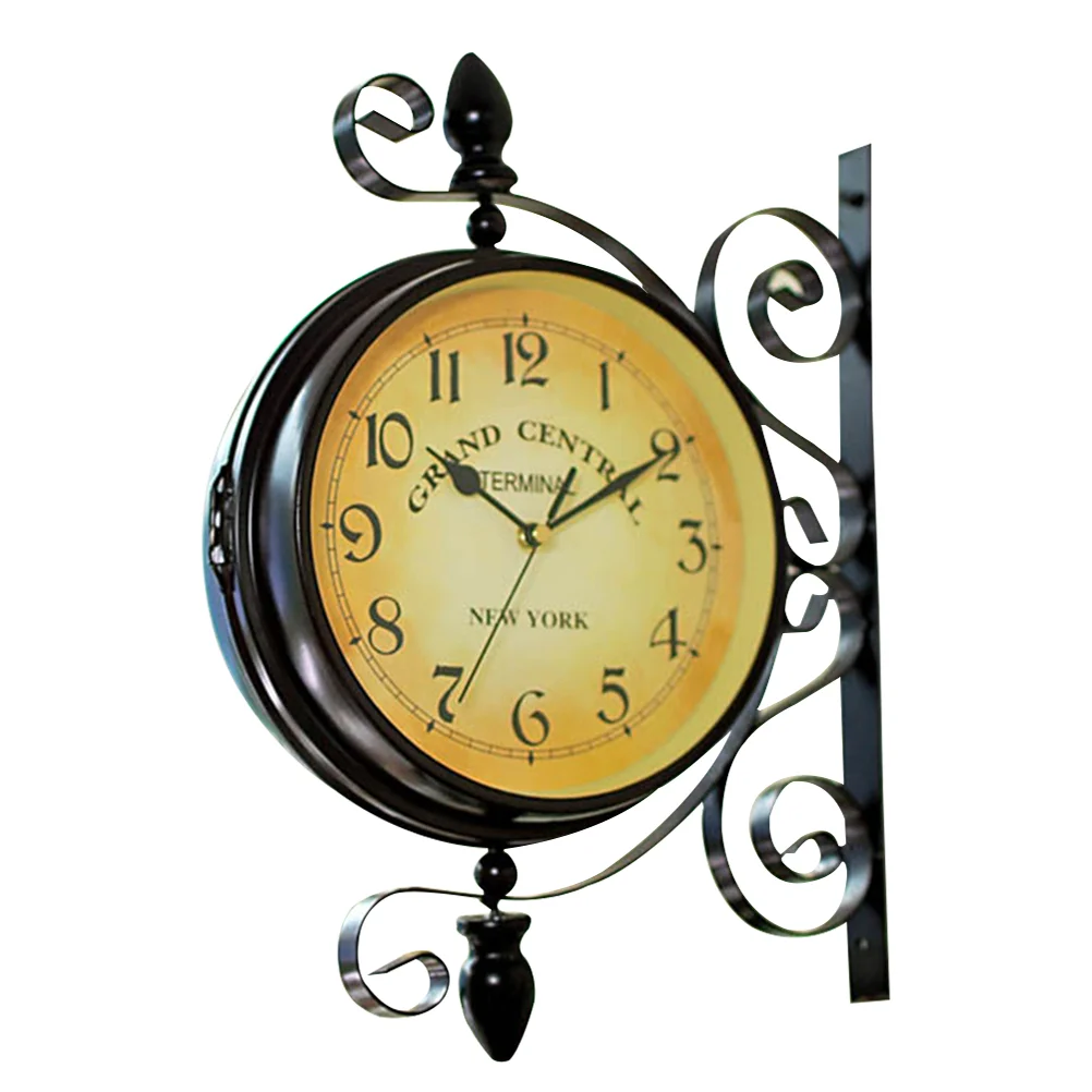 Vintage-Double-Sided-Wall-Clock-Iron-Silent-Quiet-Wall-Clock-Clock ...
