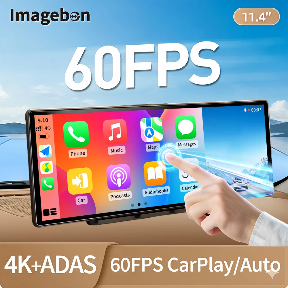 Imagebon Carplay 60fps H70 Plus 11.4″ 4K ADAS Dash Cam Wireless Car ...