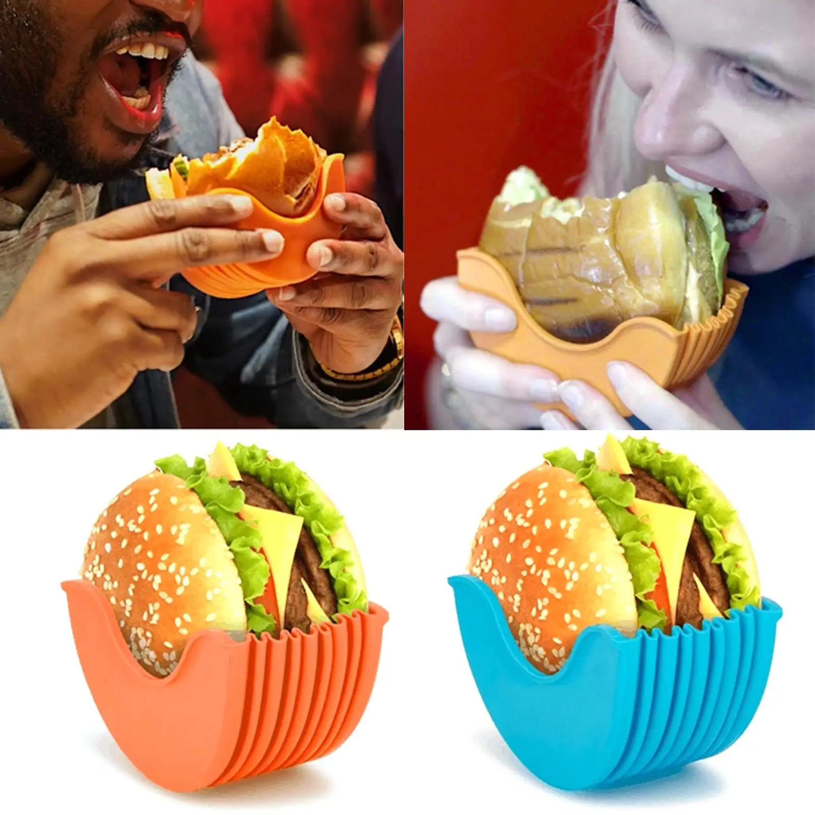 Silicone Burger Holders Reusable Sandwiches Holder Box Beef Press Patty ...