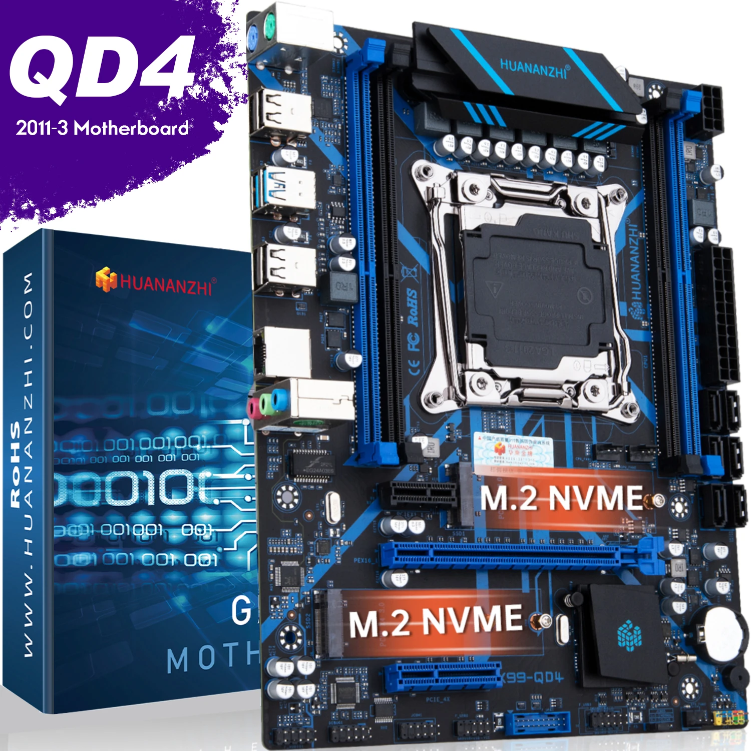 HUANANZHI X99 QD4 Motherboard Intel XEON E5 LGA2011-3 All Series DDR4 RECC NON-ECC Memory NVME ...