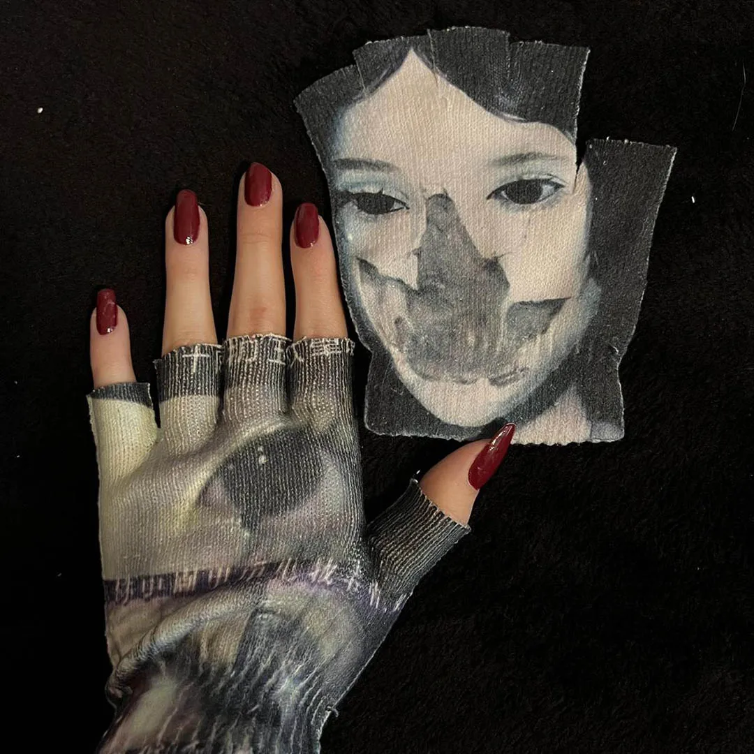 Punk Glove Aesthetic Unisex Skeleton Half Finger Gloves Glow In The ...