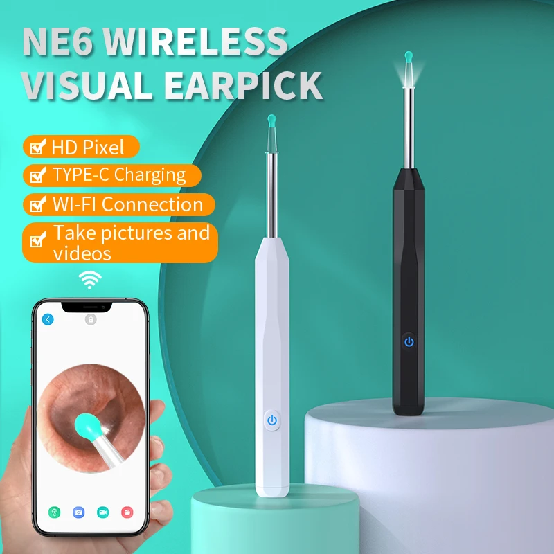 Natfire Ne6 Wireless Wifi Ear Pick Otoscope Camera Borescope Luminous ...