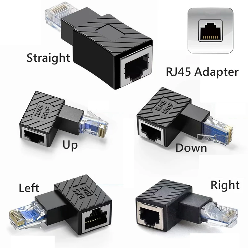 RJ45 Male To Female Converter 90 Degree Extension Adapter for Cat5 Cat6 ...