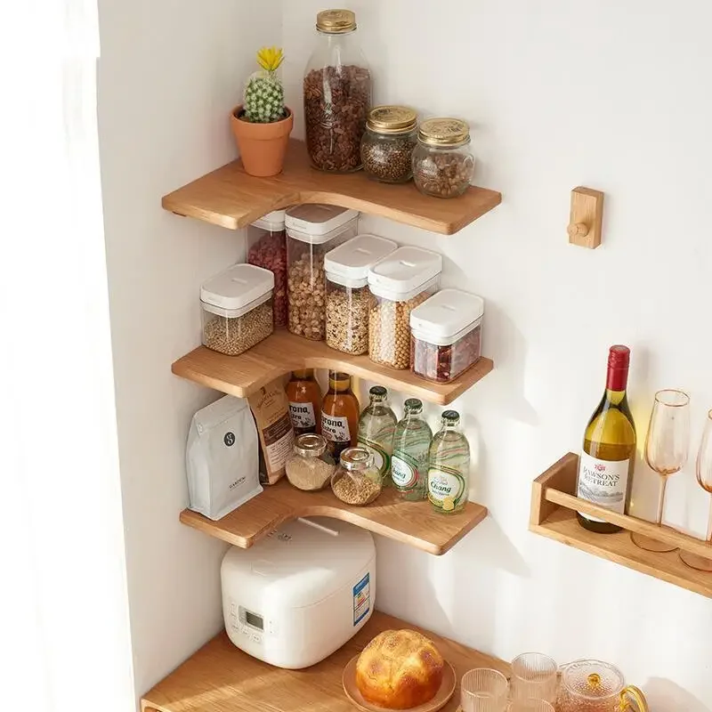 Solid-wood-corner-shelf-tripod-Pine-wall-without-perforating-partition ...