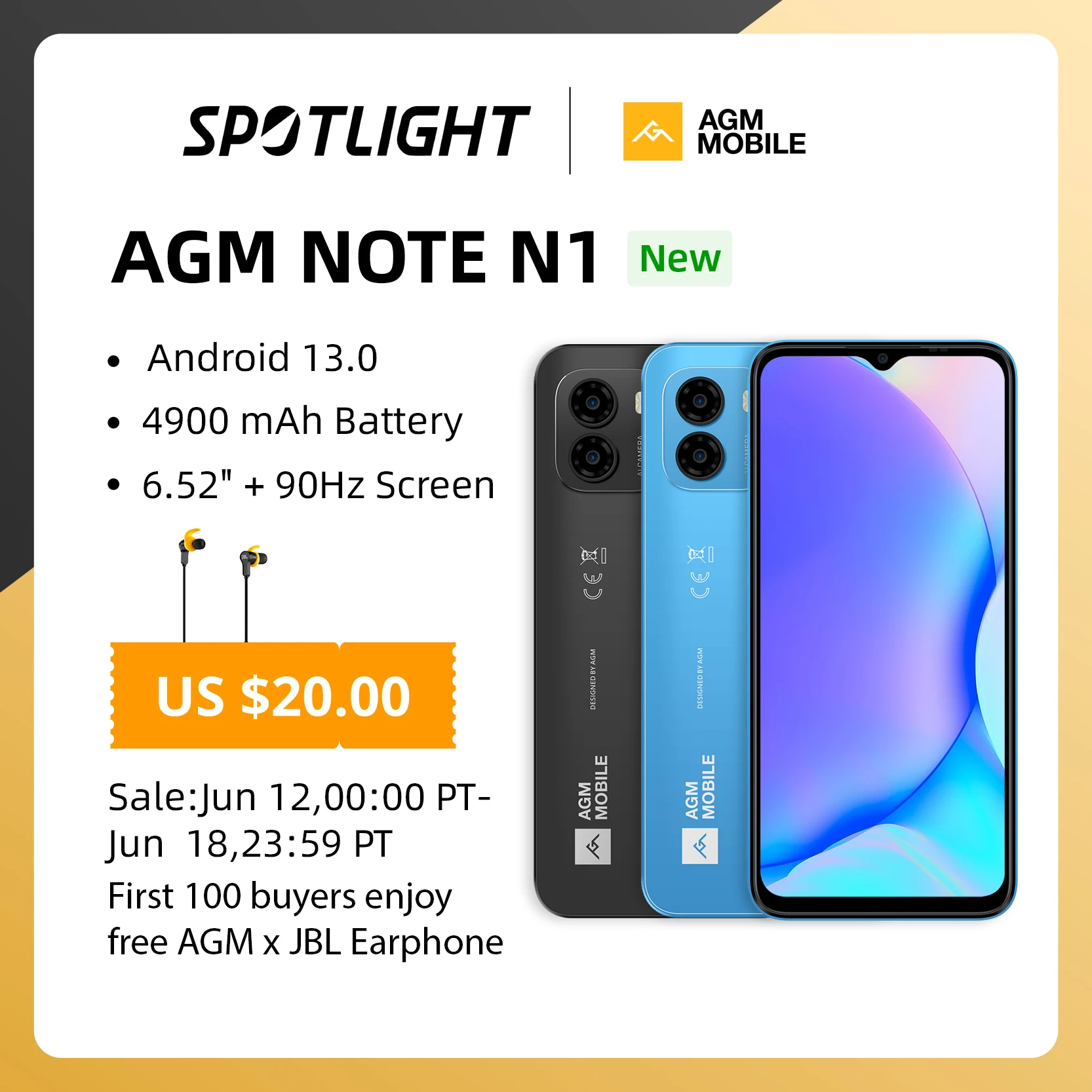 AGM Nota N1 Smartphone, 8GB RAM, 128GB ROM, 6.583 polegadas FHD + tela, 50MP, andróide 13 ...