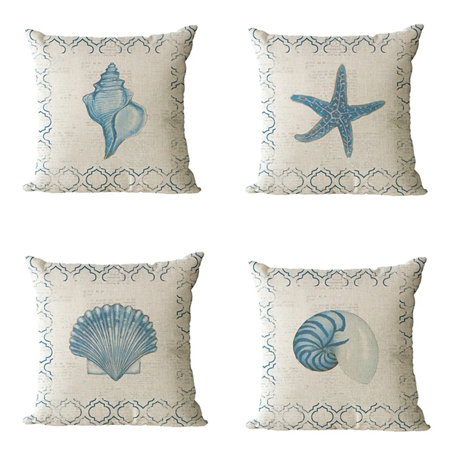 Marine-Life-Sea-Shell-Cushion-Cover-45x45cm-Plants-Hold-Pillow-Case-for ...