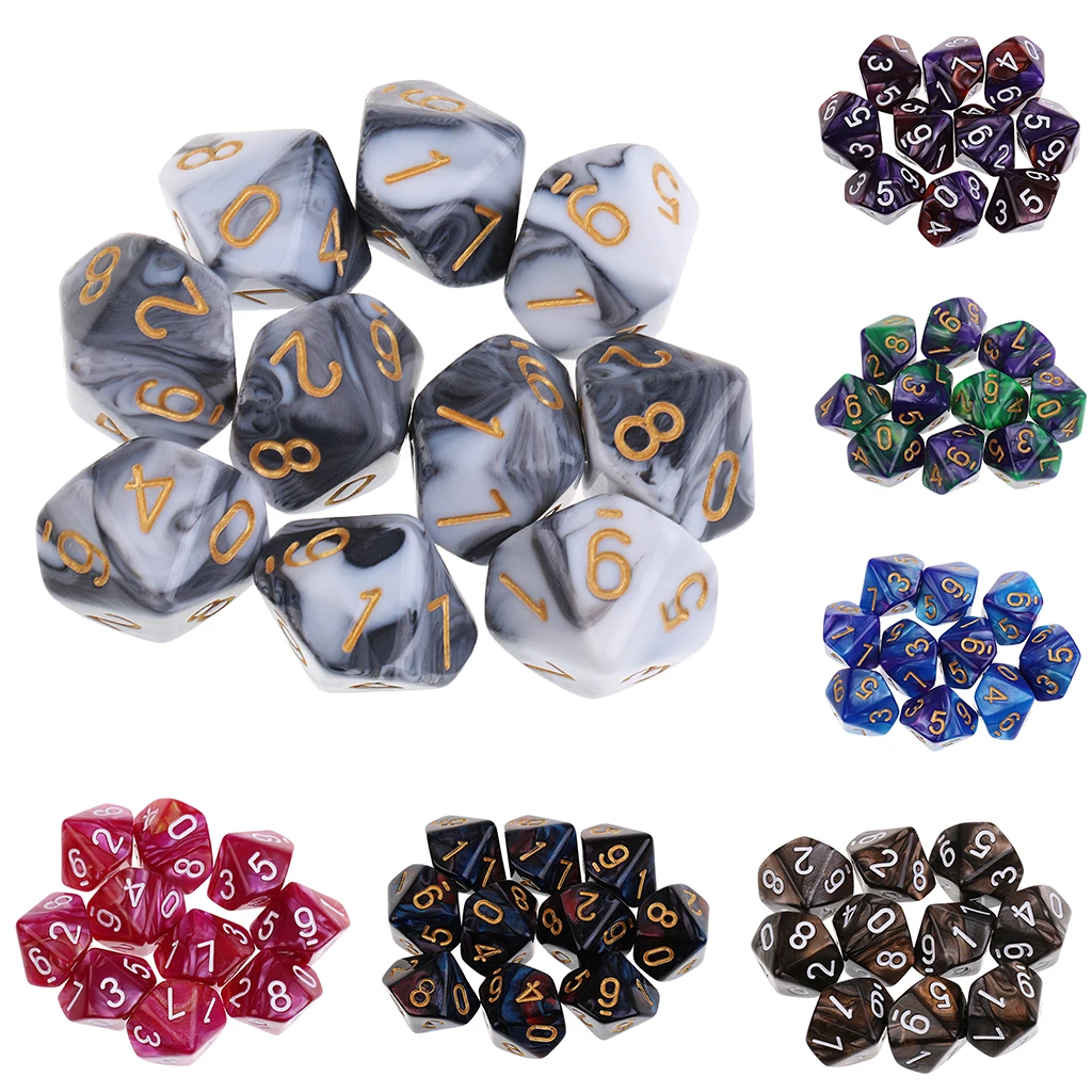 MagiDeal-10pcs-10-Sided-Dice-D10-Polyhedral-Dice-for-Table-Games-for ...