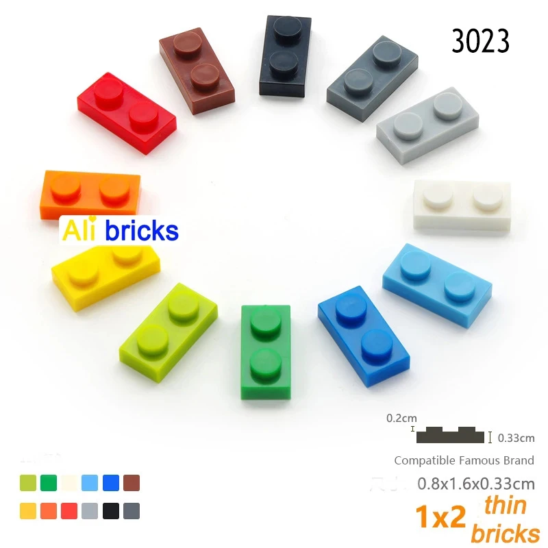 50pcs-DIY-Building-Blocks-Thin-Figures-Bricks-1x2-Dots-12Color ...