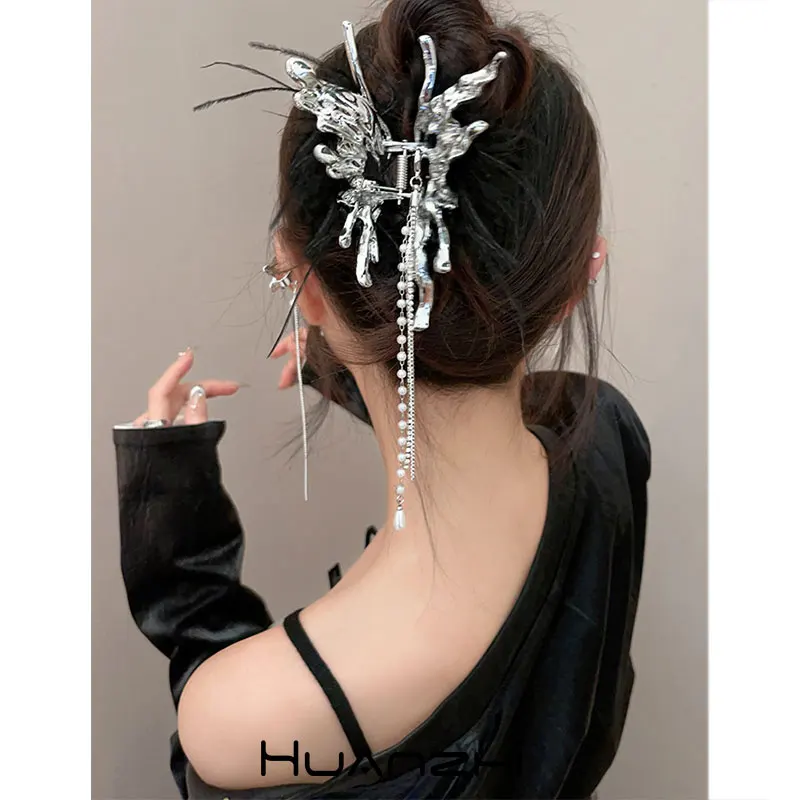 Alien-Irregular-Metal-Hollowed-Out-Long-Tassel-Chain-Butterfly-Hair ...