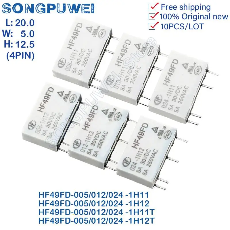 Free-shipping-10PCS-HF49FD-Relay-5V-12V-24VDC-HF49FD-005-1H11-HF49FD ...