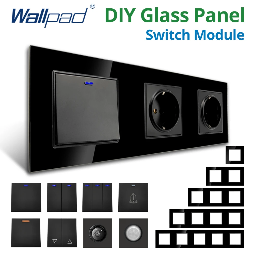 Wallpad-Black-Glass-Panel-Wall-Light-Switch-Function-Key-Only-DIY-Free ...