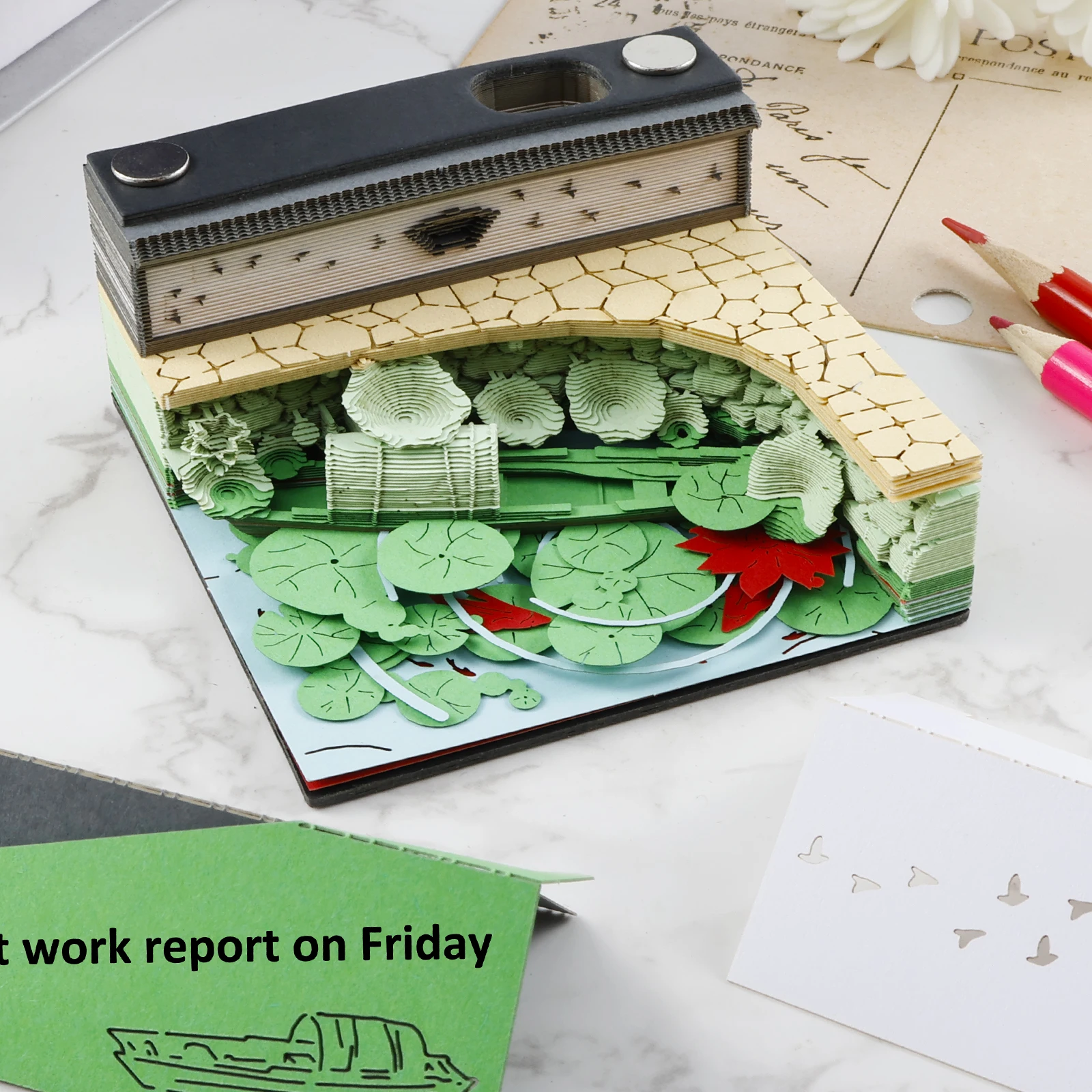 3D-Lotus-Pond-Note-Pad-Tear-Away-Art-Note-Pad-DIY-Memo-Pad-Paper ...