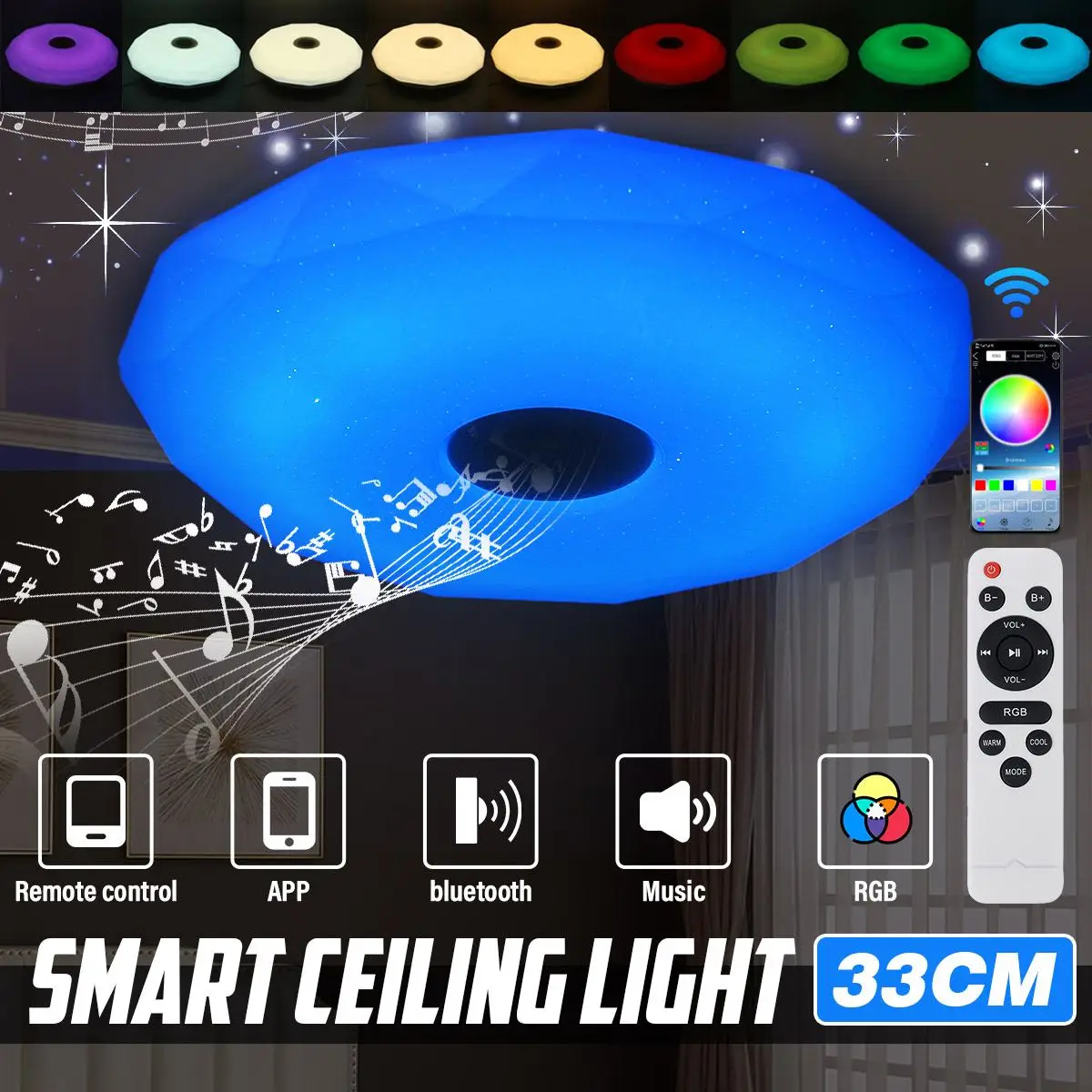 60w 33cm Colorful Rgb Led Ceiling Lights Home Lighting App Bluetooth ...