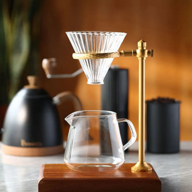 커피 코너용 나무 V60 드리퍼 커피 필터 홀더 드립 도구 세트 카페 종이 필터 V60 유리 콘 컵 스탠드