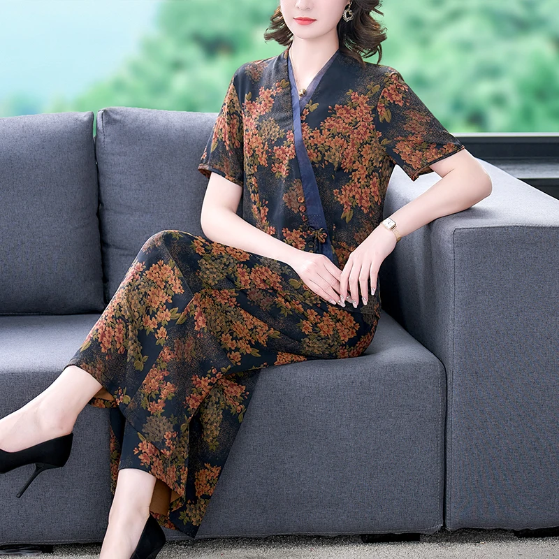 Traje-de-seda-de-manga-corta-para-primavera-y-verano-camisa-holgada-de ...