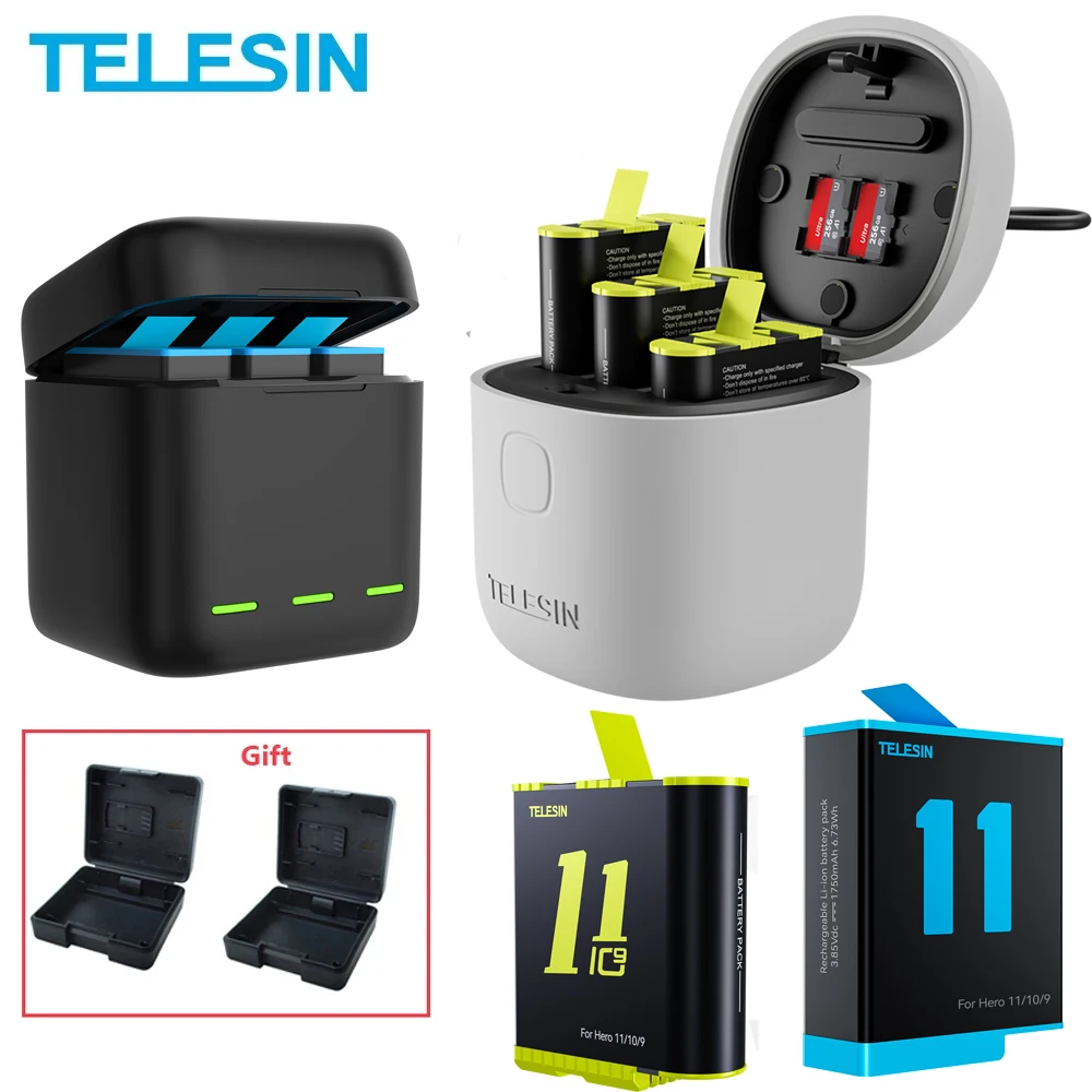 Telesin New Version 1750mah Battery Led Light Charging Box Tf Card ...