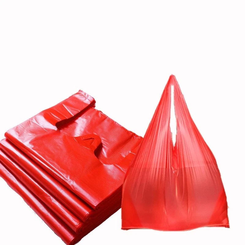50pcs Red Plastic Bag Supermarket Grocery Gift Shopping Bag Thicken ...