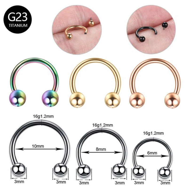 1pc G23 Titanium Inner Thread Horseshoe Piercings Septo Nose Eyebrow ...
